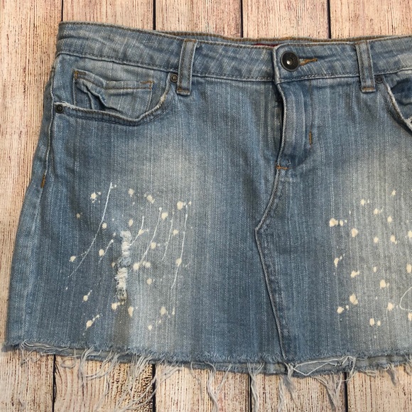 Red Rivet | Skirts | Red Robert Distressed Bleach Washed Jean Skirt ...